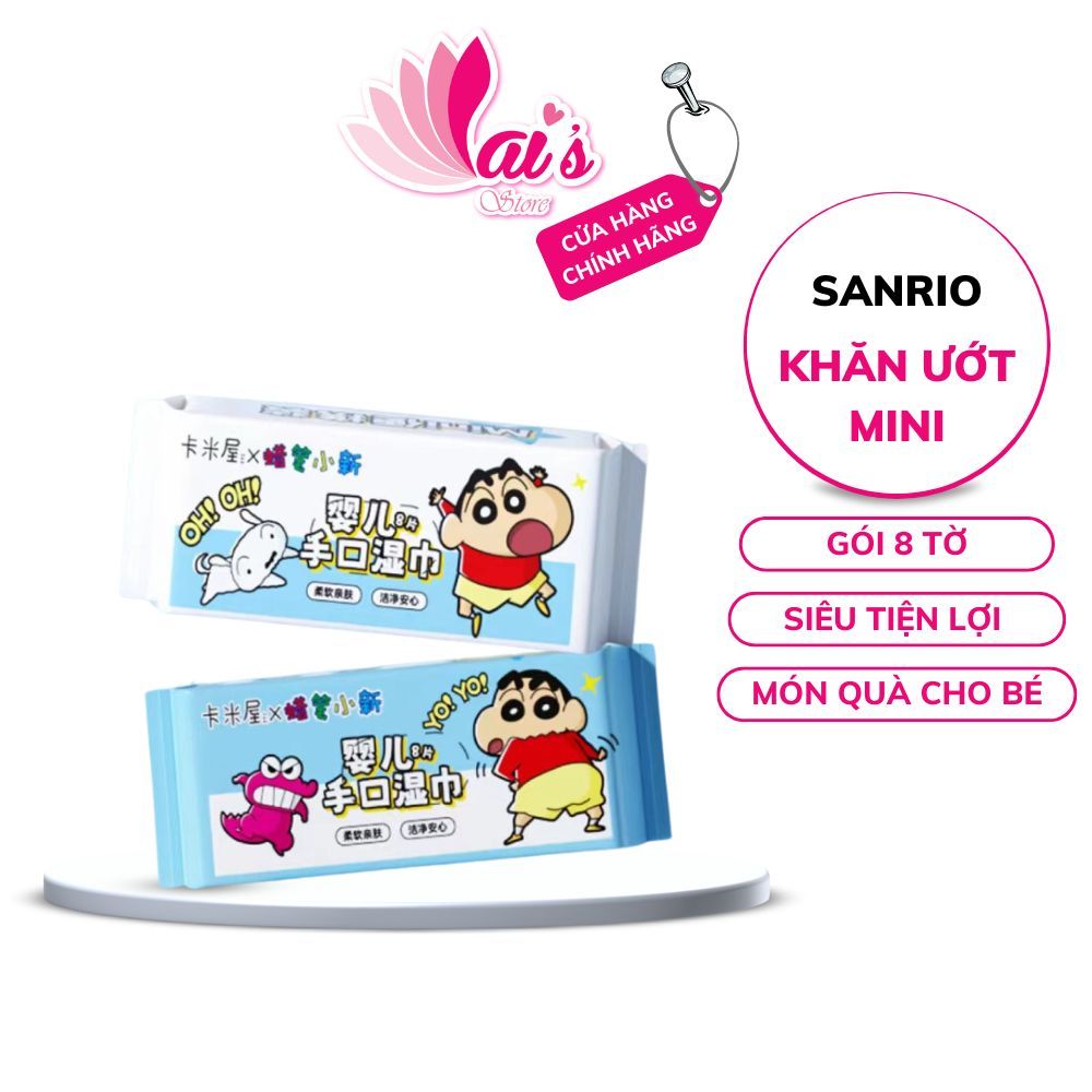 Gói 8 Tờ Khăn Ướt Mini Sanrio Shin Chan, Capybara, Hello Kitty, Gấu Dâu ...