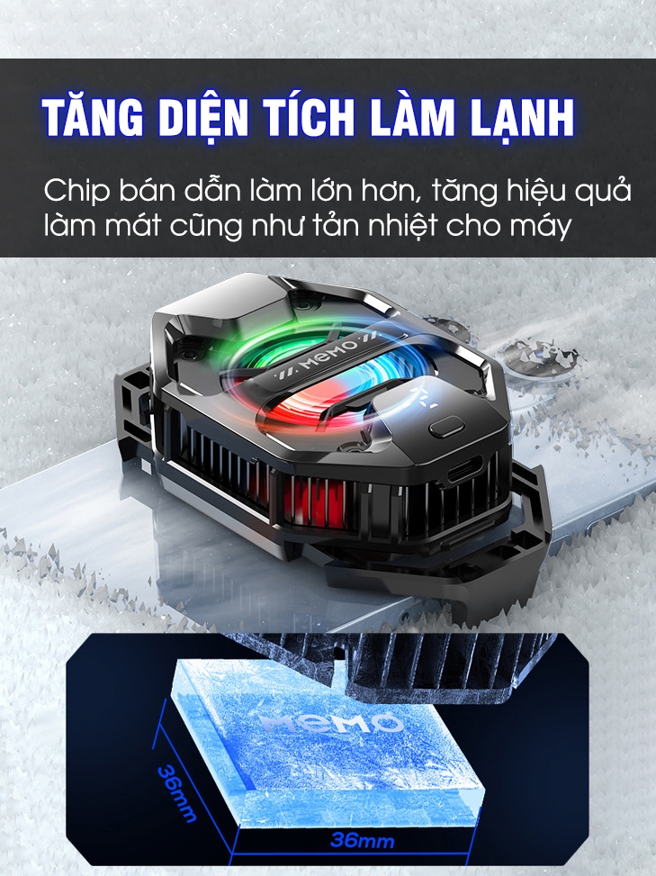 Quạt tản nhiệt sò lạnh AI 3 chế độ MEMO DL20 làm mát sâu đóng đá tăng ...