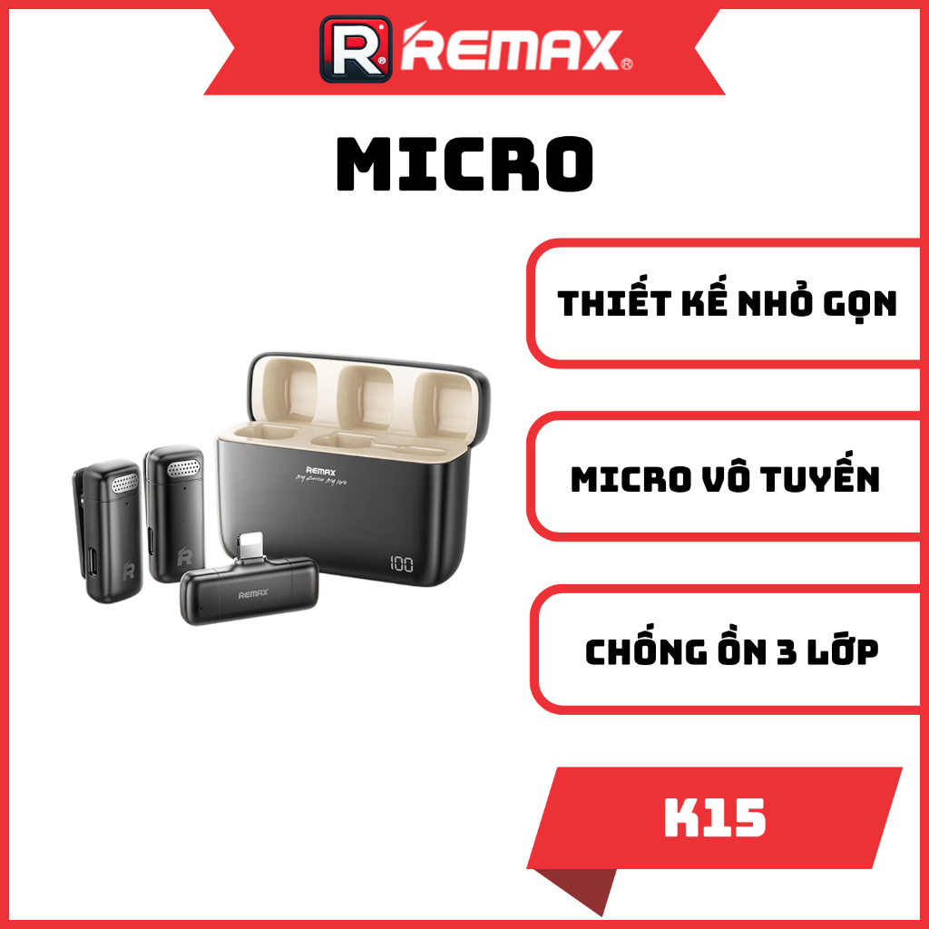 Bộ 2 Micro thu âm không dây Livestream REMAX K15 - Cổng Type C/L, Dock sạc 50mAh/300mAh - BH 1 ...