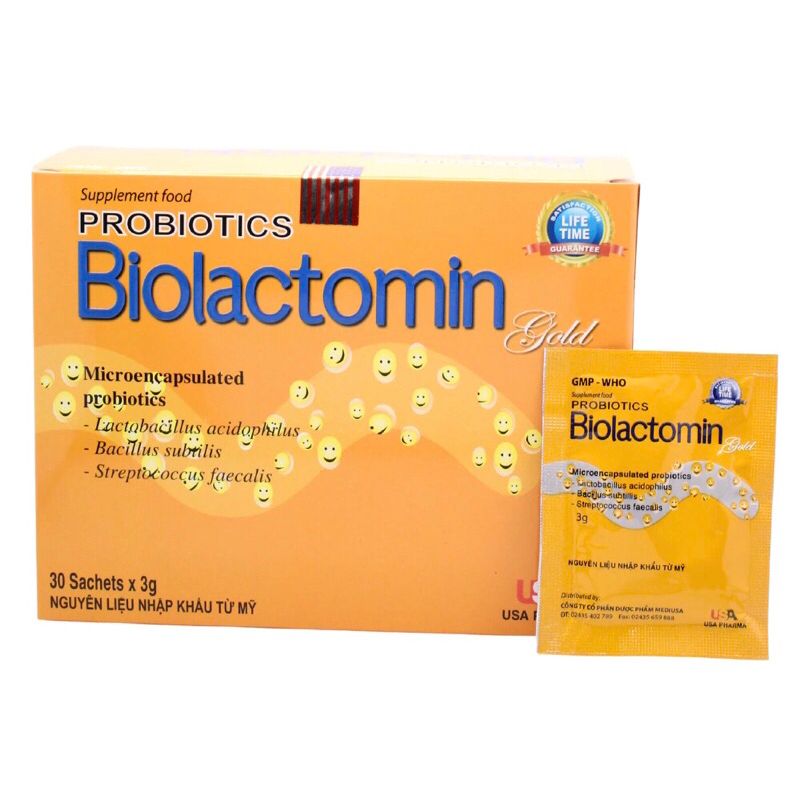 Men vi sinh Biolactomin Gold (Hộp 30 gói) Bổ sung lợi khuẩn, hỗ trợ ...