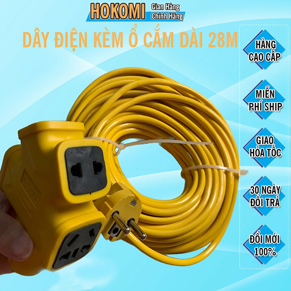 Cuộn dây điện dài 28M HOKOMI TACHI, ổ cắm điện dây lõi đồng phích đúc ...