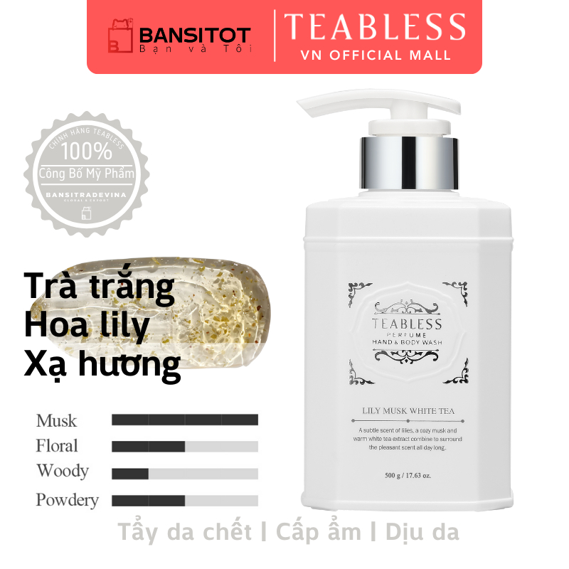 Sữa tắm nước hoa TEABLESS Lily Musk White Tea sữa tắm tẩy tế bào chết ...