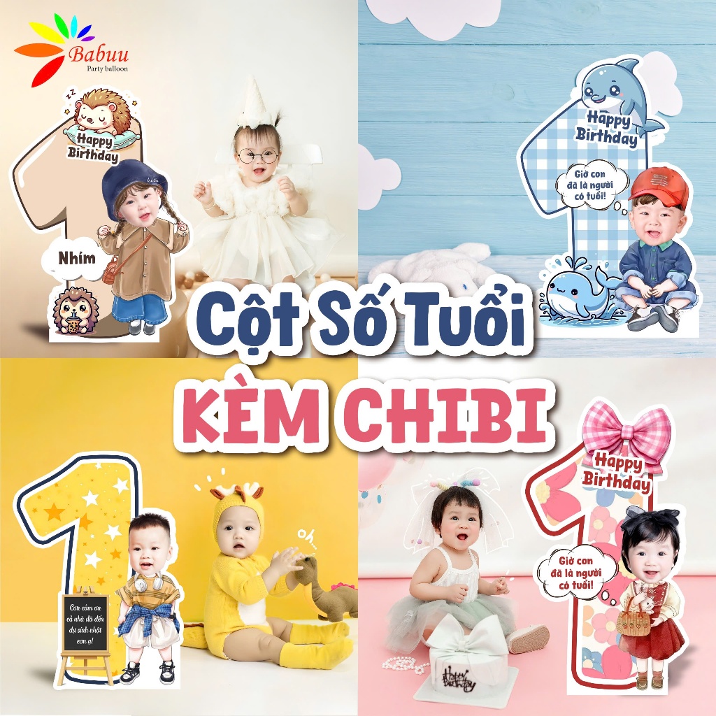 Cột số kèm chibi sinh nhật cho bé trai bé gái | Shopee Việt Nam