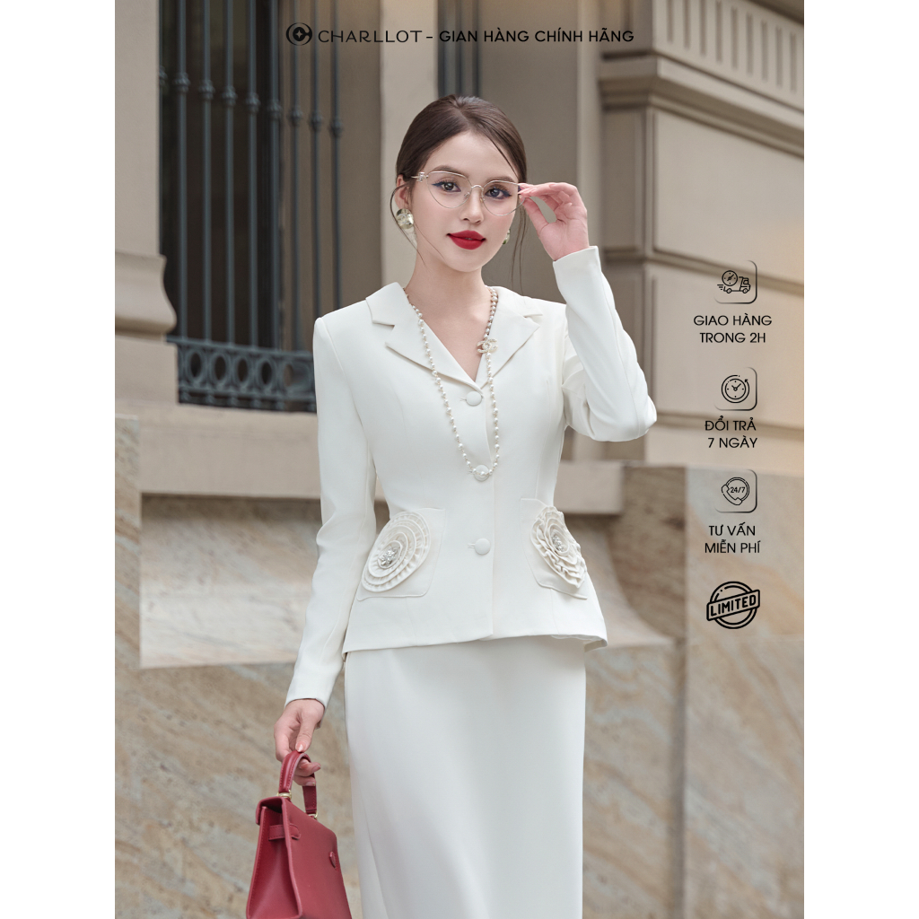 Set Đồ Nữ Công Sở HAZY Hoa Túi Kem Lót Lụa Có Đệm Vai Nhẹ Thiết Kế Cao Cấp CHARLLOT CL253 ...