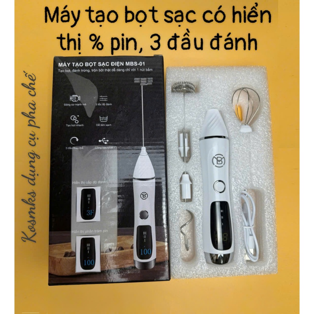 Máy tạo bọt Cà phê có hiển thị phần trăm pin ( 3 Tốc Độ ) Máy Đánh Bọt ...