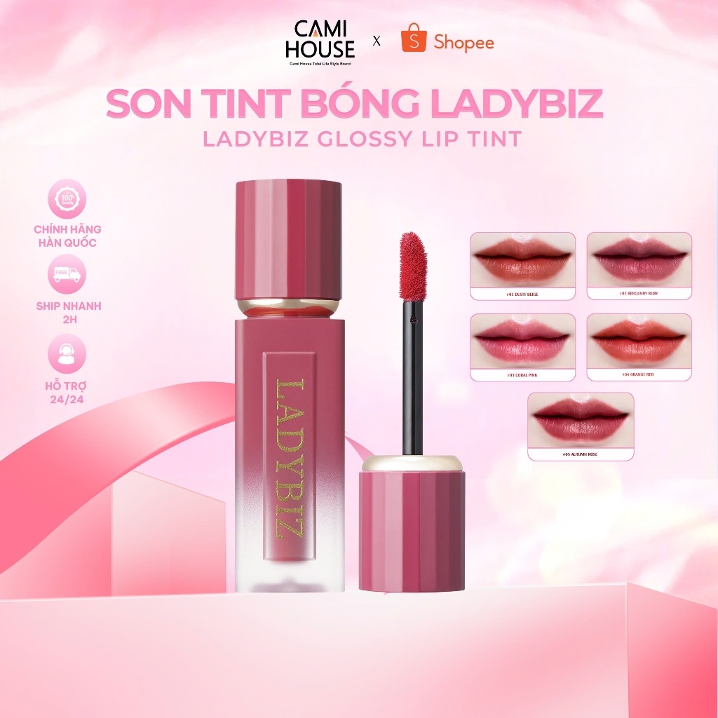 [CAMIHOUSE] Son Tint Bóng LADYBIZ City Girl Mood Gloossy Lip Tint Cấp Ẩm Lâu Trôi chính hãng 1 ...
