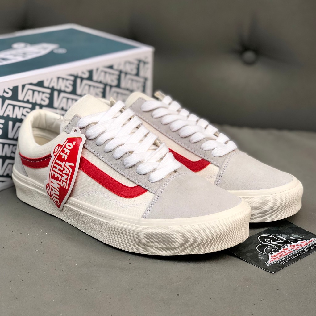 Giày Thể Thao Nam Nữ Vanss Old Skool Màu Trắng Đỏ Da Lộn Trượt Ván ...