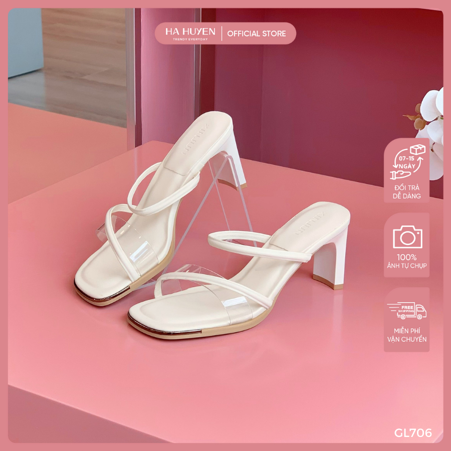 Guốc lê, dép cao gót nữ HÀ HUYỀN quai trong phối lệch mép kim loại gót dẹt 7cm - GL706 | Shopee ...