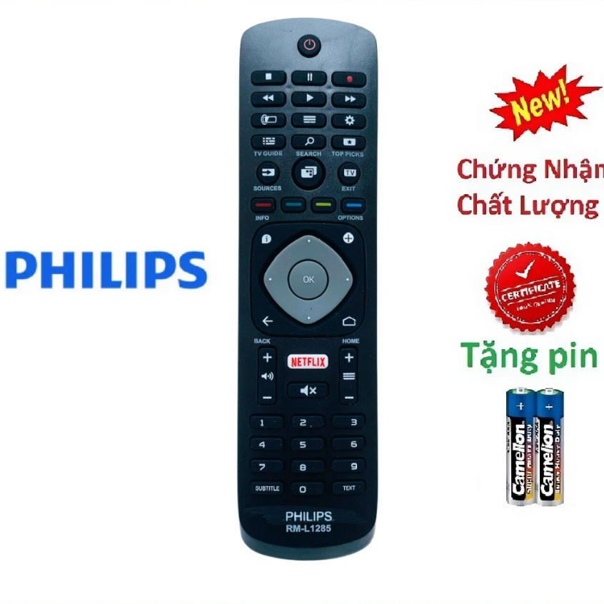 tay điều khiển remote từ xa tivi Philips RM-L1285-kèm pin-tay đầu bấm tivi Philips RM-L1285 ...