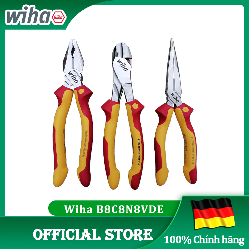 Bộ 3 Kìm Bằng Cắt Nhọn 200mm Cách Điện 1000 Volt WIHA B8C8N8VDE [Chính ...