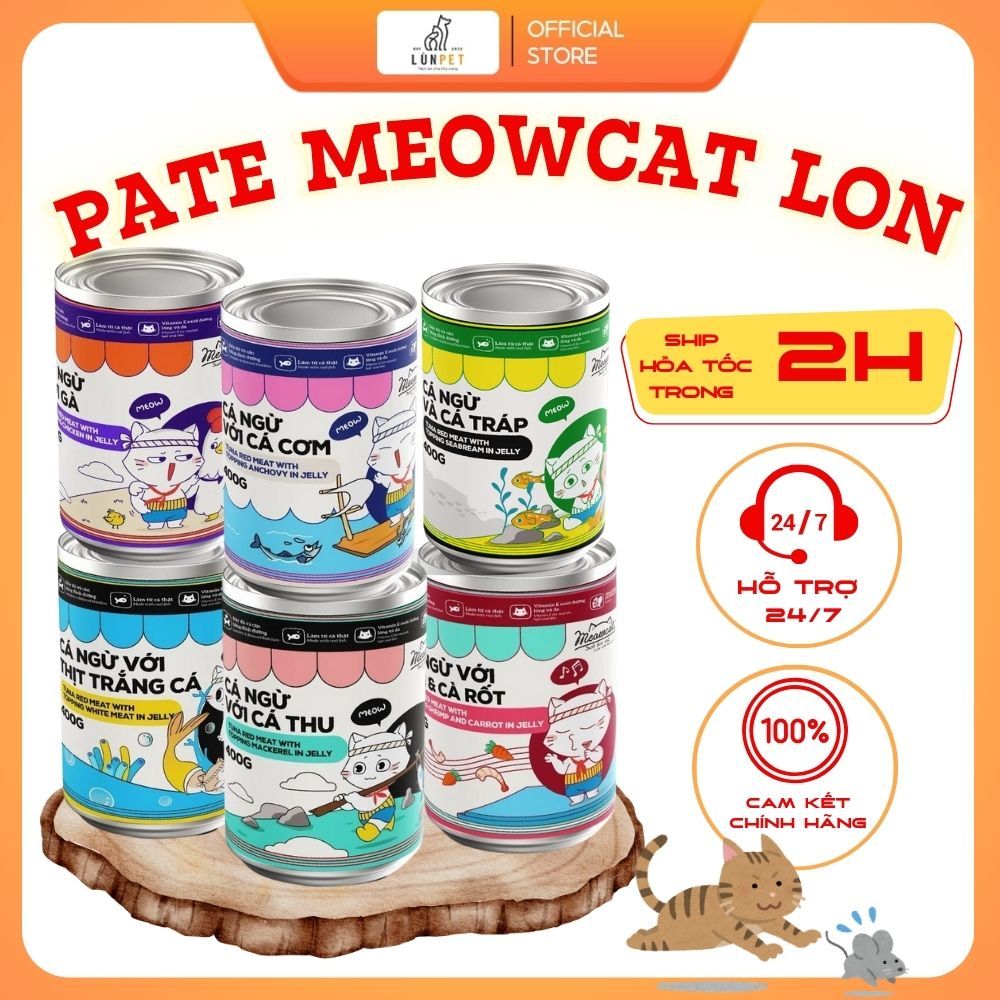 [Hoả tốc]Pate Mèo Meowcat Lon 400Gr 7 vị cho mèo con, mèo trưởng thành dinh dưỡng thơm ngon ...