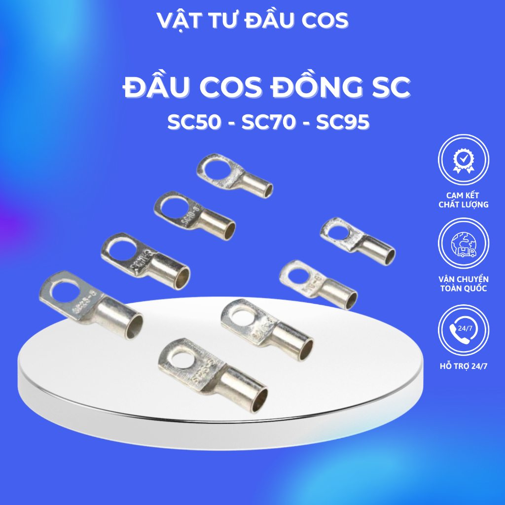 Đầu Cos Đồng mạ kẽm từ SC50 70 95 bấm nối dây điện tiết diện 50mm2 kết ...