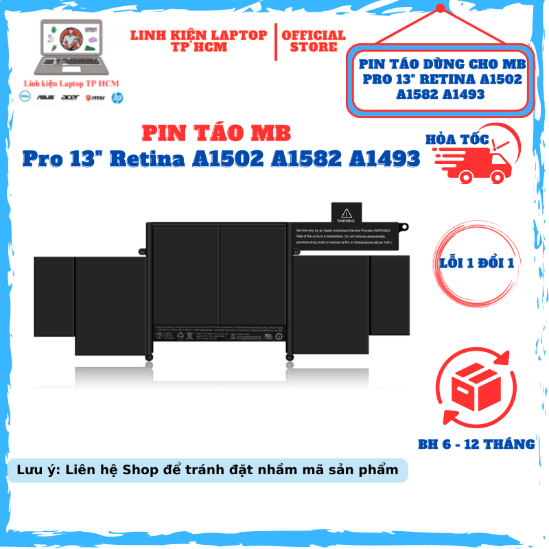 Pin Táo dùng cho MB Pro 13" Retina A1502 A1582 A1493 A1278 ZIN NEW - 6 ...