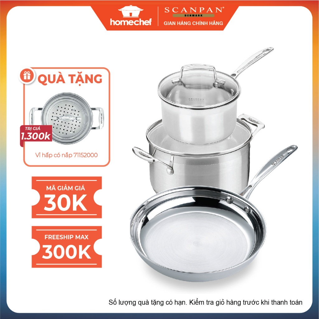 Bộ 3 nồi chảo inox 304 cao cấp Scanpan Impact 16/20/26cm 71030000, dùng ...
