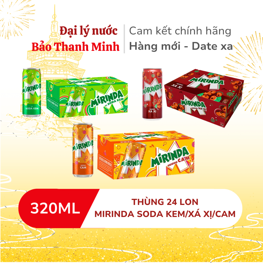 [HOẢ TỐC] Mirinda lon vị Soda Kem / Xá xị / Cam 320ml (Thùng 24 lon ...