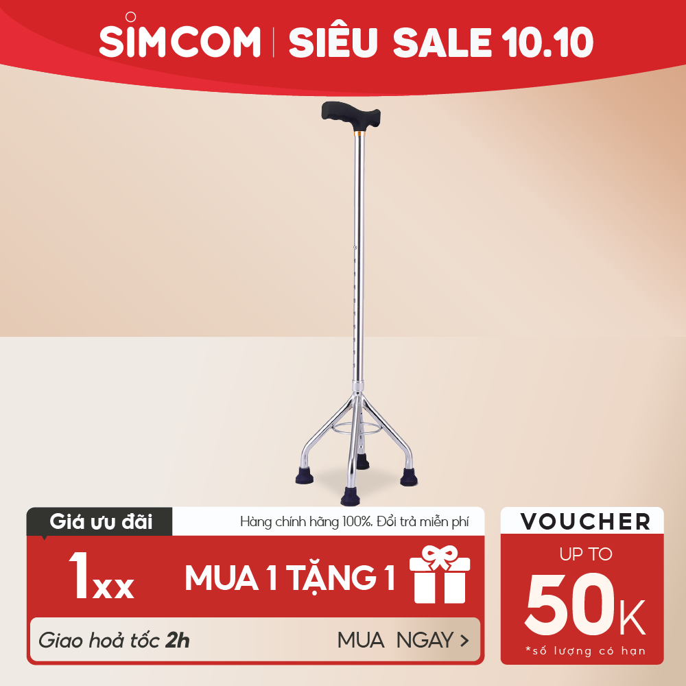 Gậy chống 4 chân người già Lucass B32, gậy batoong, 10 mức chiều cao ...