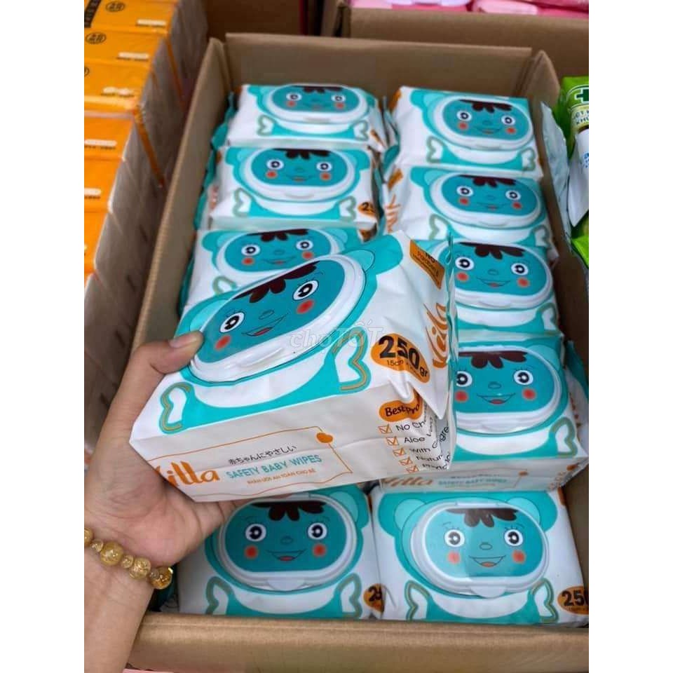 [HCM] Thùng 10 gói khăn ướt không mùi gấu Villa nhiều màu sắc gói 250gr ...