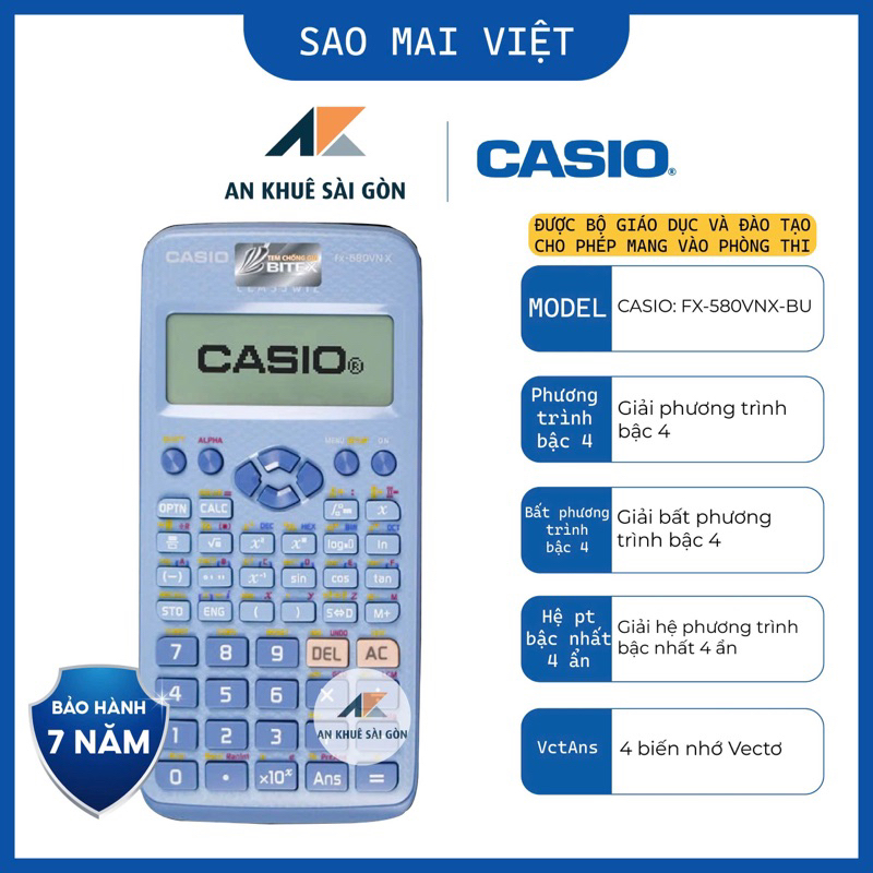 [Chính Hãng - Mẫu mới] Máy tính Casio FX-580VNX màu xanh - Tặng kèm bút ...