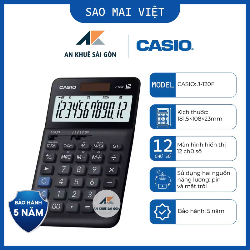 [Chính Hãng] Máy tính Casio J-120F màu đen dùng cho kế toán, văn phòng, shop bán hàng - BH 5 năm ...