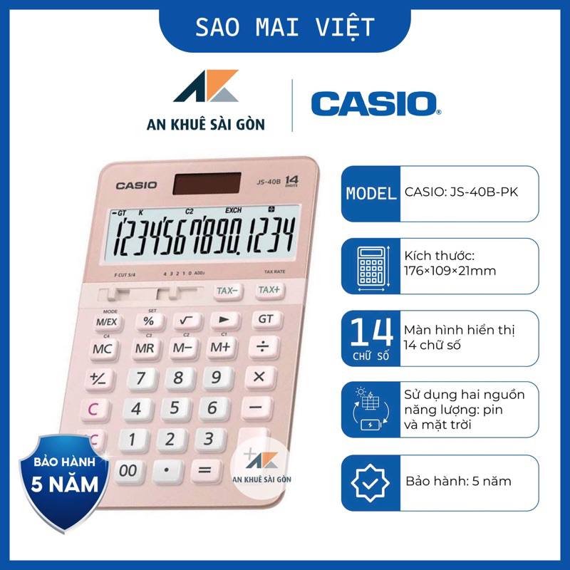 [Chính Hãng] Máy tính cao cấp Casio JS-40B-PK màu hồng dành cho kế toán, shop bán hàng - BH 5 ...