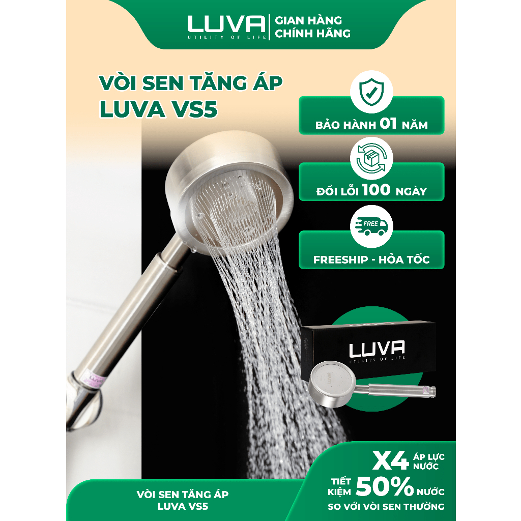 Vòi sen tăng áp LUVA VS4/VS5 Inox 304 bảo hành 1 năm, đổi lỗi 100 ngày, nhôm đúc nguyên khối ...