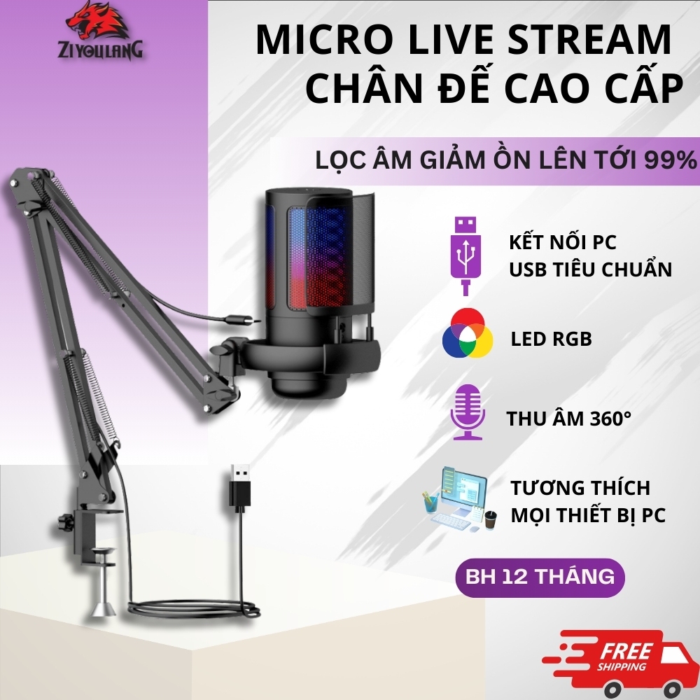 Micro Livestream Game Chuyên Nghiệp Ziyoulang ME6S Led RGB, Chân Đế Cao ...