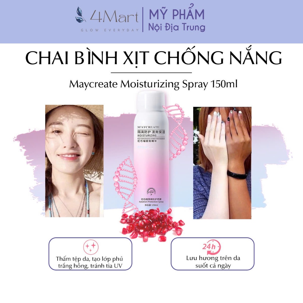 Xịt chống nắng Maycreate Moisturizing Spray 150ml, chai bình sịt cho ...