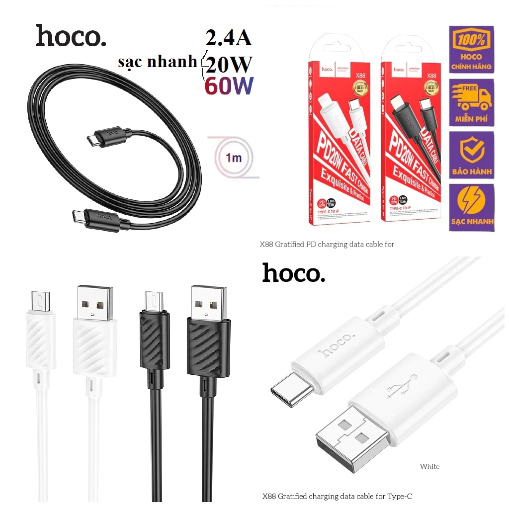 Cáp Sạc Nhanh 60W/ 20W Hoco X88 Type-c Ra Li-ght-ni-ng/ Micro/ USB ra ...