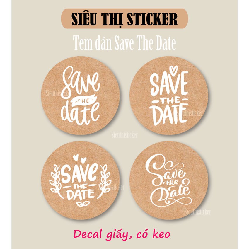 Bộ 96 Tem dán niêm phong thiệp cưới, thiệp báo hỷ, quà tặng mẫu tròn ...