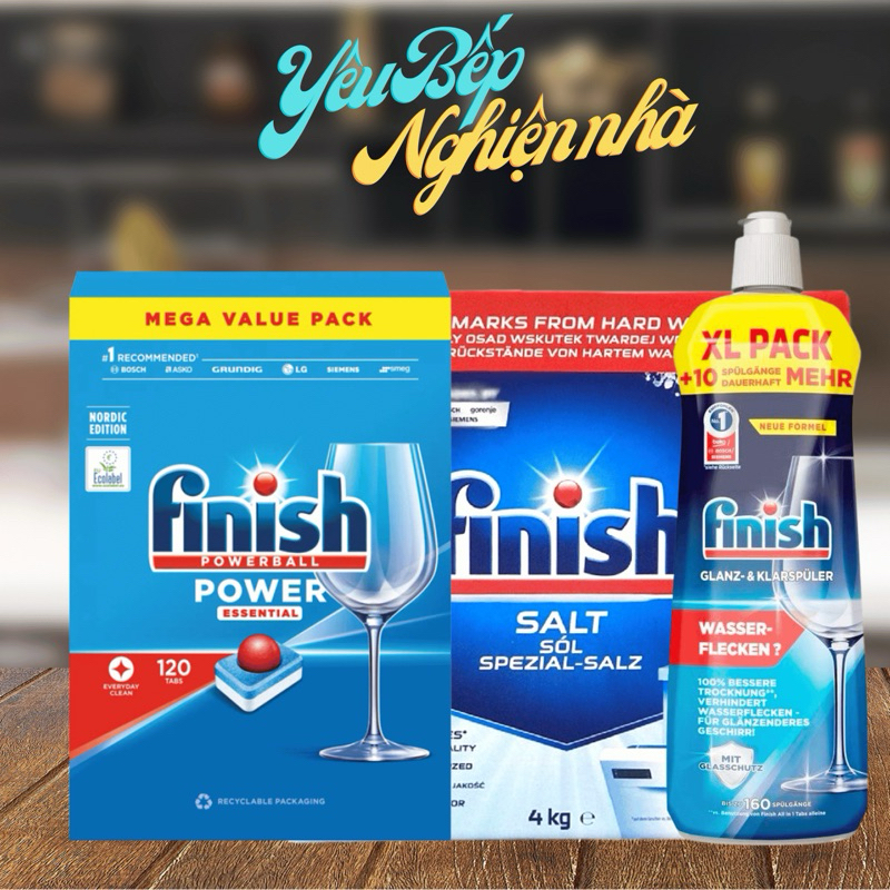 [HCM] Combo Viên rửa chén bát Finish Essential 100 viên + Muối 4kg ...