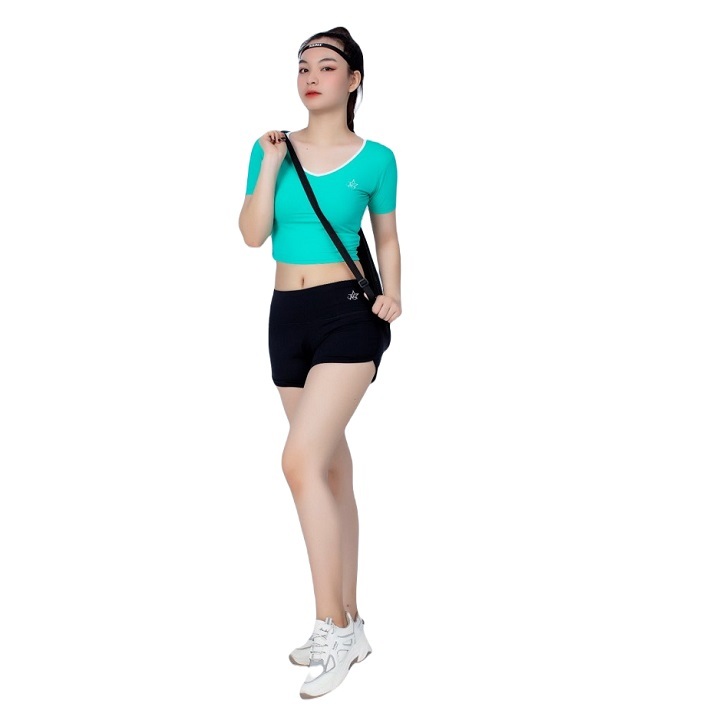 ANSA SPORT - BỘ THỂ THAO NỮ QUẦN SHORT CHỮ V ÁO CROPTOP CÓ TAY DN101 ...