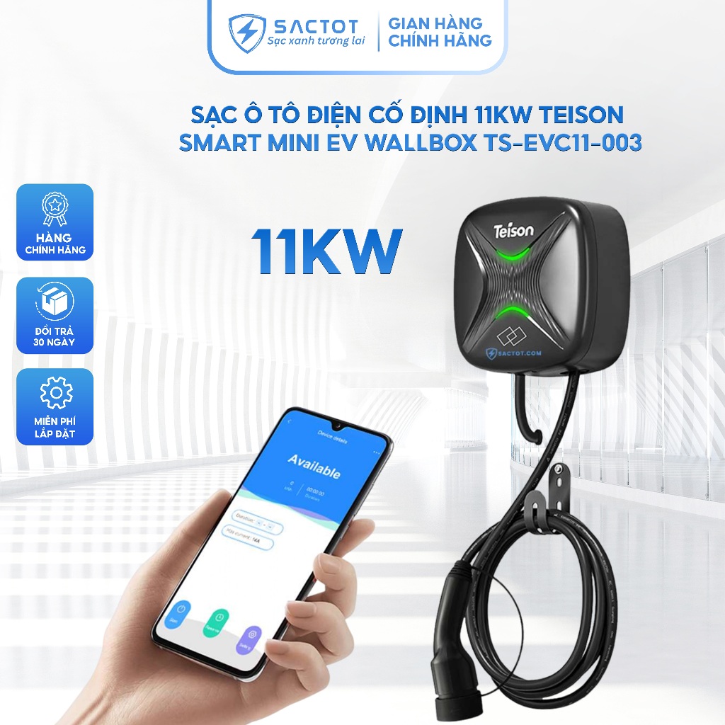 Sạc ô tô điện cố định 11kW Teison Smart mini EV Wallbox TS-EVC11-003 ...