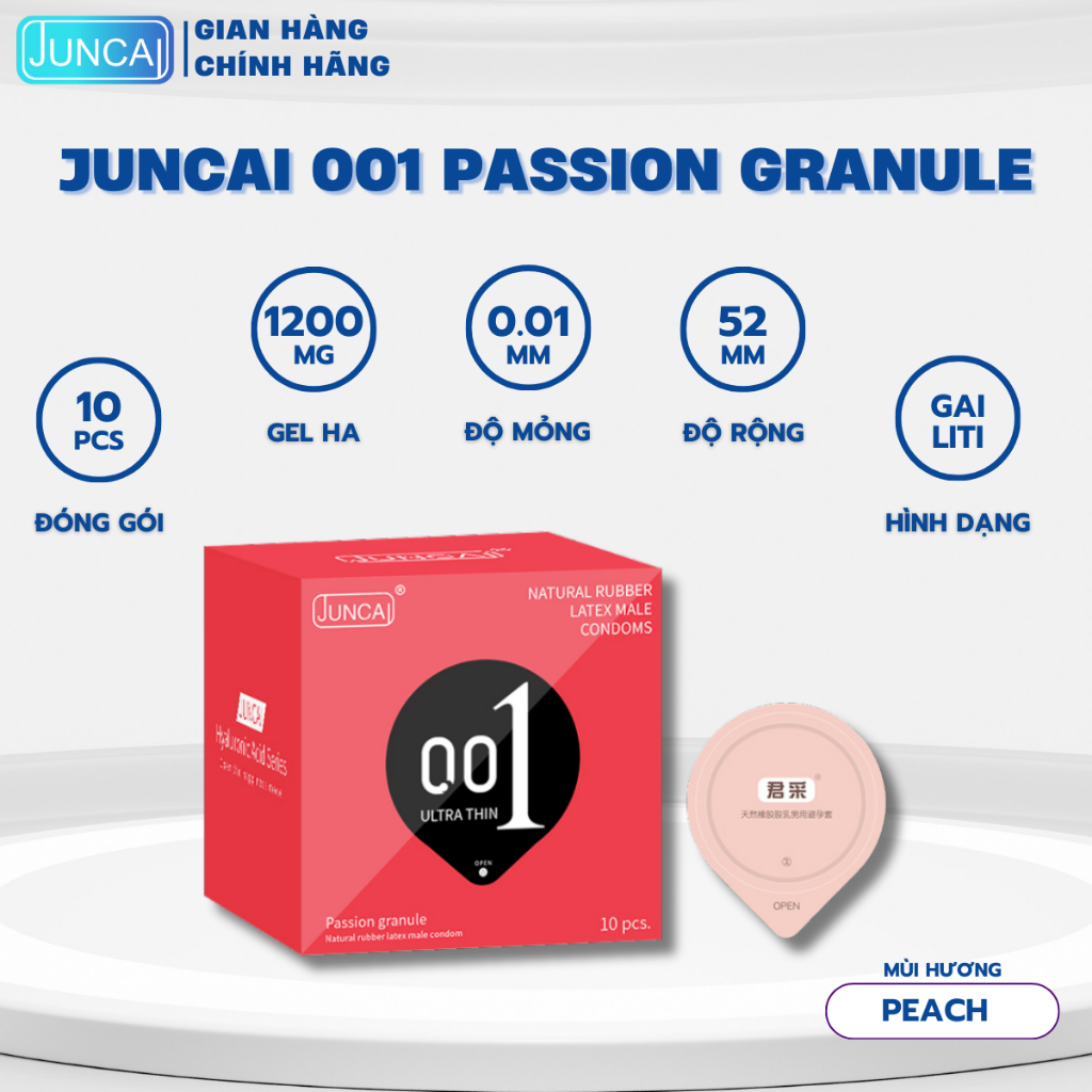 Bao cao su 001 JUNCAI siêu mỏng 0.01mm có gân gai kéo dài thời gian ...