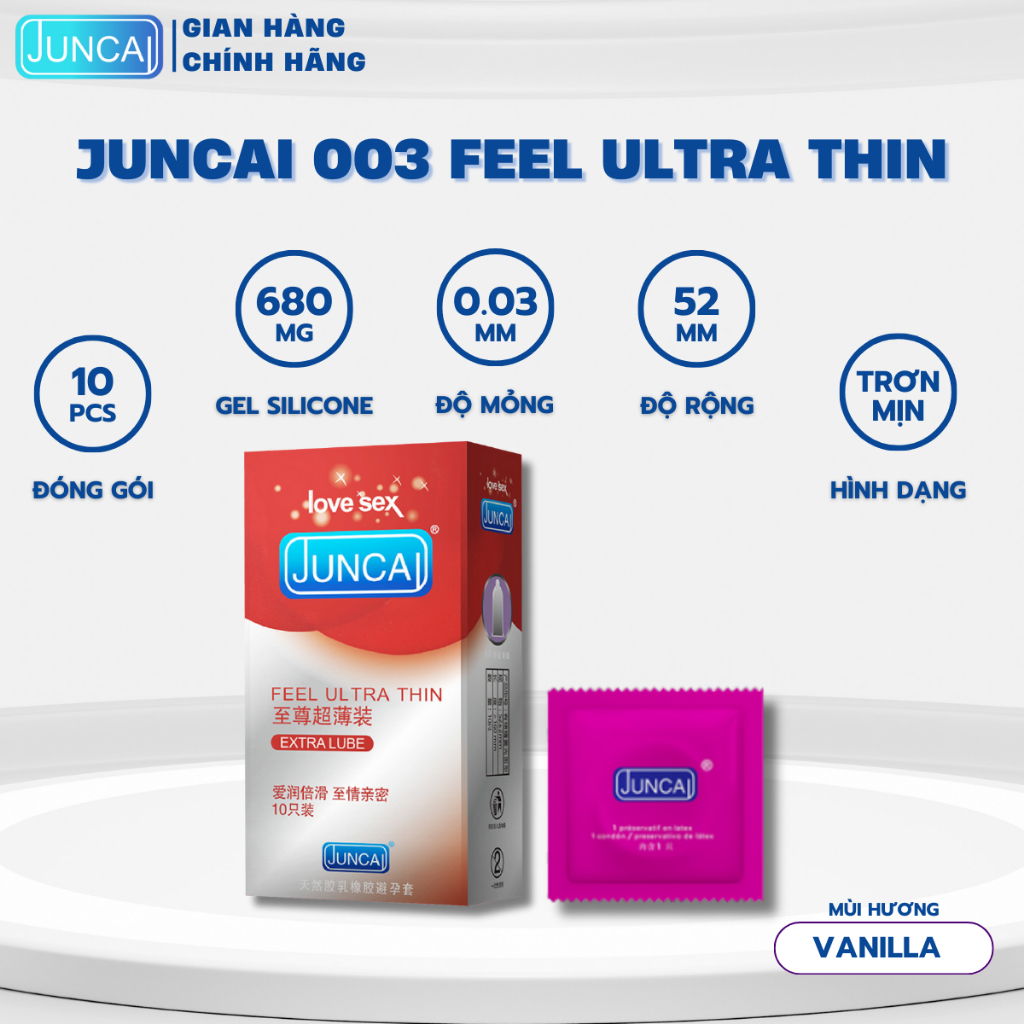 Bao cao su JUNCAI 003 Feel Untra Thin Tăng cường bôi trơn size 52mm ...