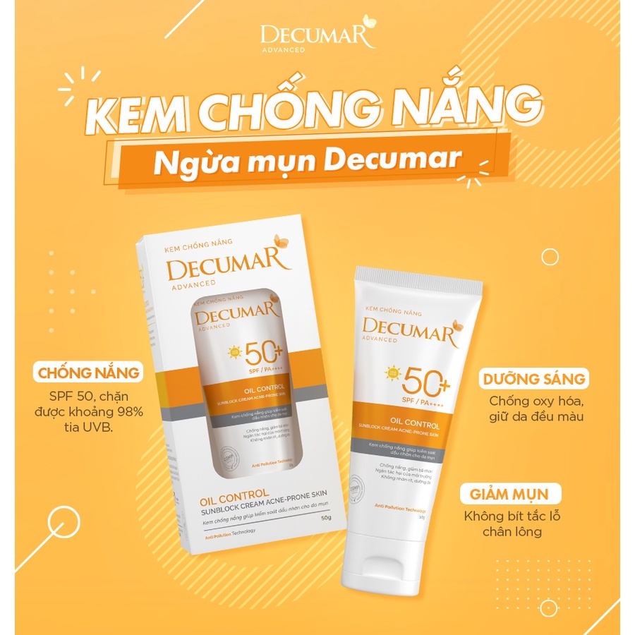 Kem Chống Nắng DECUMAR Kiểm Soát Nhờn Cho Da Mụn [Tuýp 50g] - DECUMAR ...