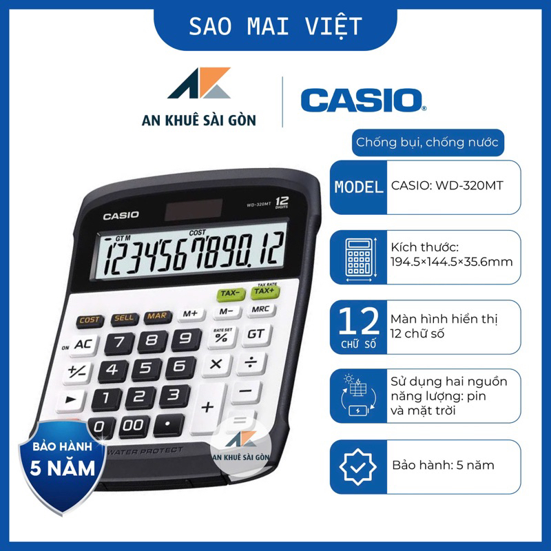 [Chính Hãng] Máy Tính chống bụi nước Casio WD-320MT - Dùng cho Quán ăn, Sạp chợ, môi trường có ...