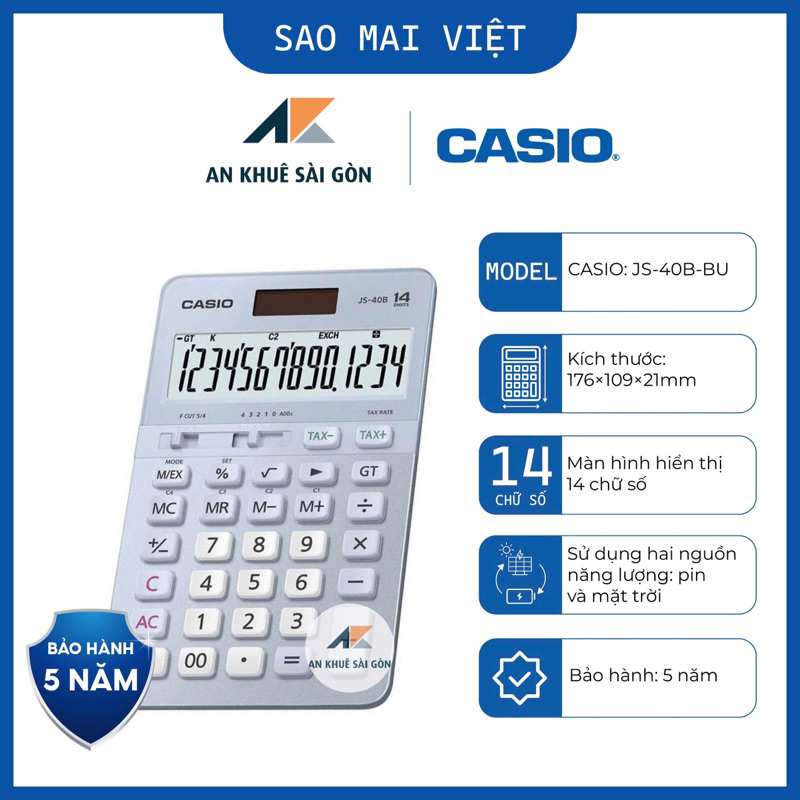 [Chính Hãng] Máy tính cao cấp Casio JS-40B-BU màu xanh dành cho kế toán, shop bán hàng - BH 5 ...