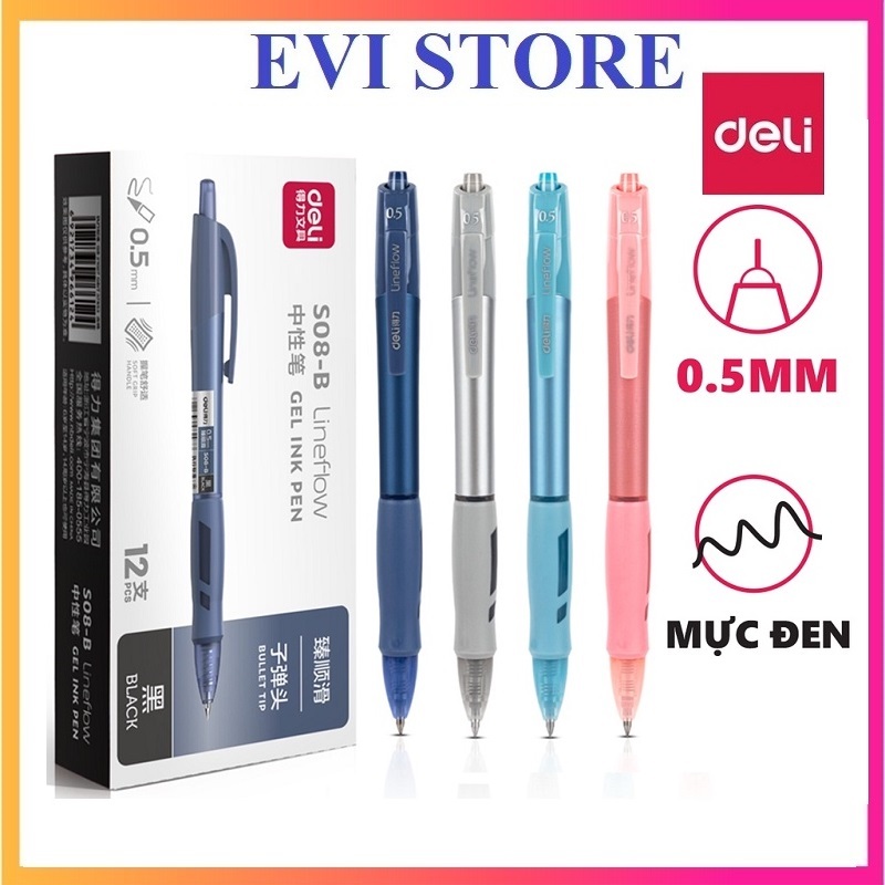 Bút bi nước Deli S08 ngòi 0.5mm mực đen - Bút gel nusign Deli 08 viết trơn nhanh khô nhiều màu ...
