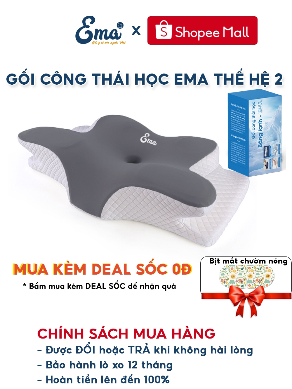 Gối công thái học EMA thế hệ thứ 2 - Chống đau cổ vai ngáy, chống ngủ ...