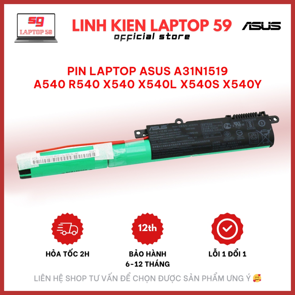 Pin ASUS A540 R540 X540 X540L X540S X540Y mã A31N1519 3 cell - BH 6-12 ...