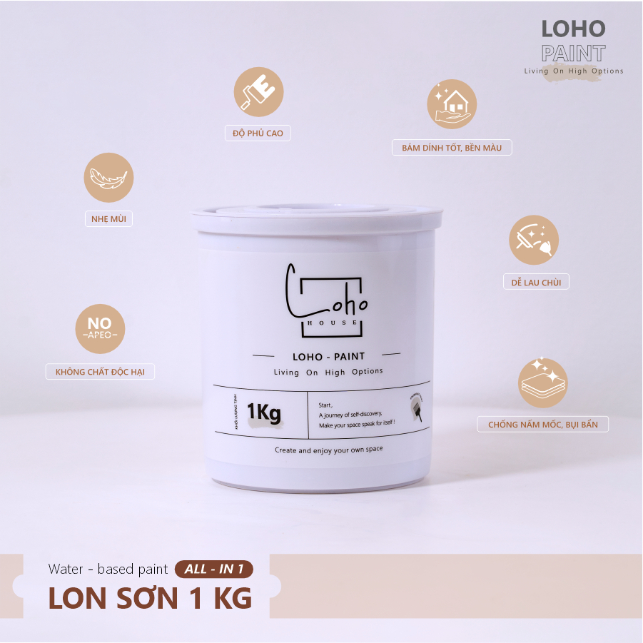 [QUÀ TẶNG] Lon sơn tường 1kg Loho House | Sơn nước nội thất cao cấp đủ ...