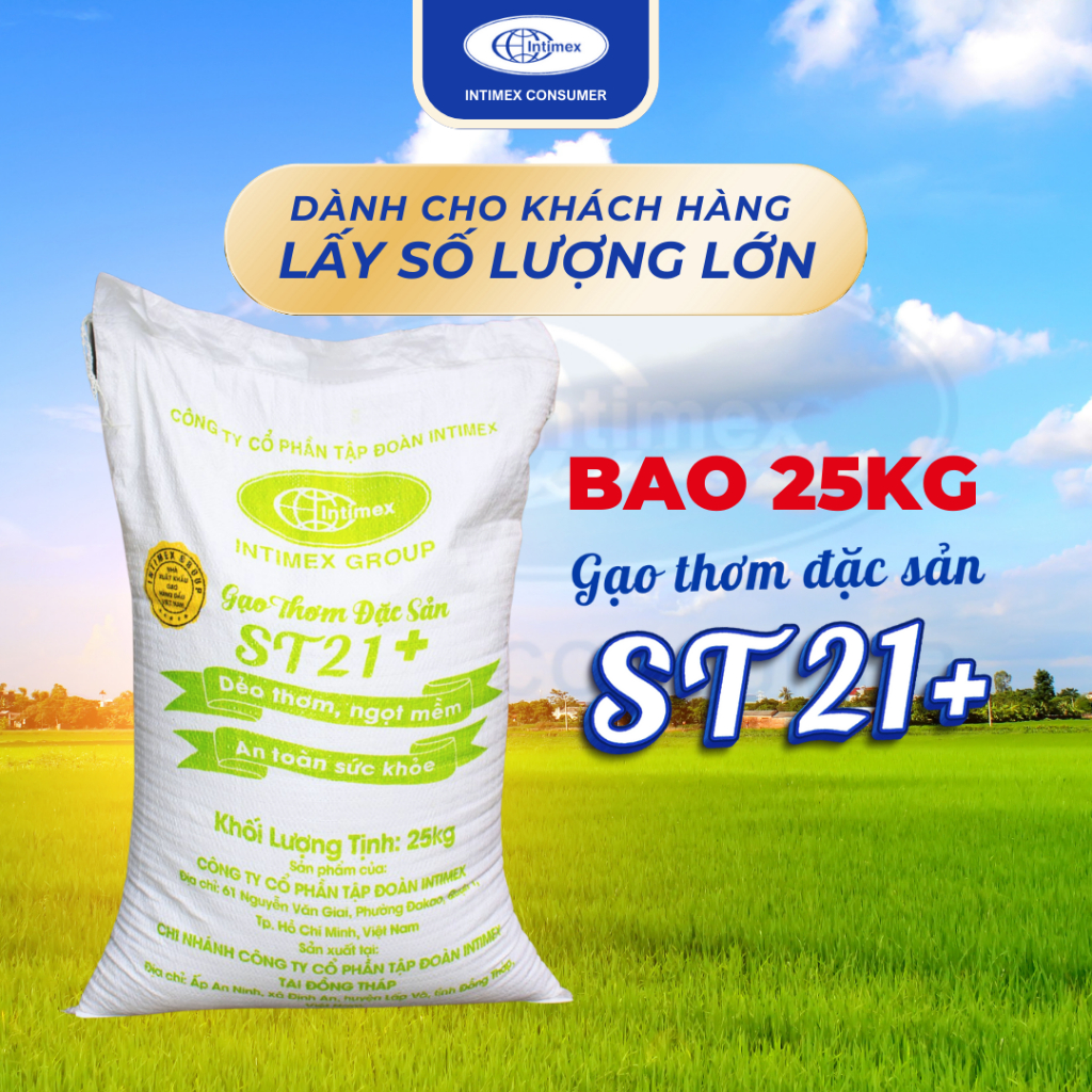 [Intimex Consumer] Bao 25Kg - Gạo thơm đặc sản ST21+ Gạo thơm, cơm ngọt ...
