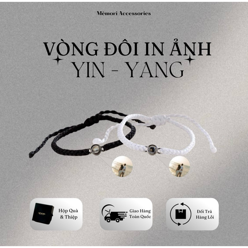 Vòng đôi in ảnh Memori dây tết mẫu YIN YANG, Lắc tay tết chỉ in ảnh đôi ...