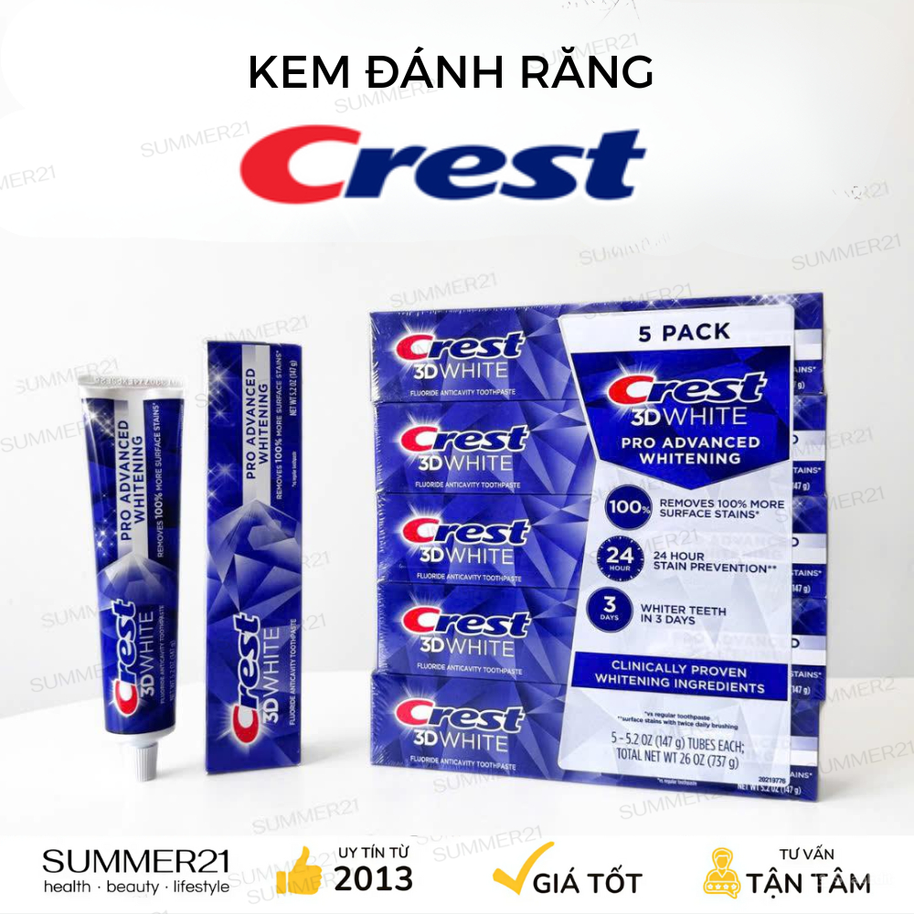 [TRẢ ORDER DƯ] Kem Đánh Răng CREST 3D PRO WHITE ADVANCED WHITENING TOOTHPASTE 147G mẫu mới ...