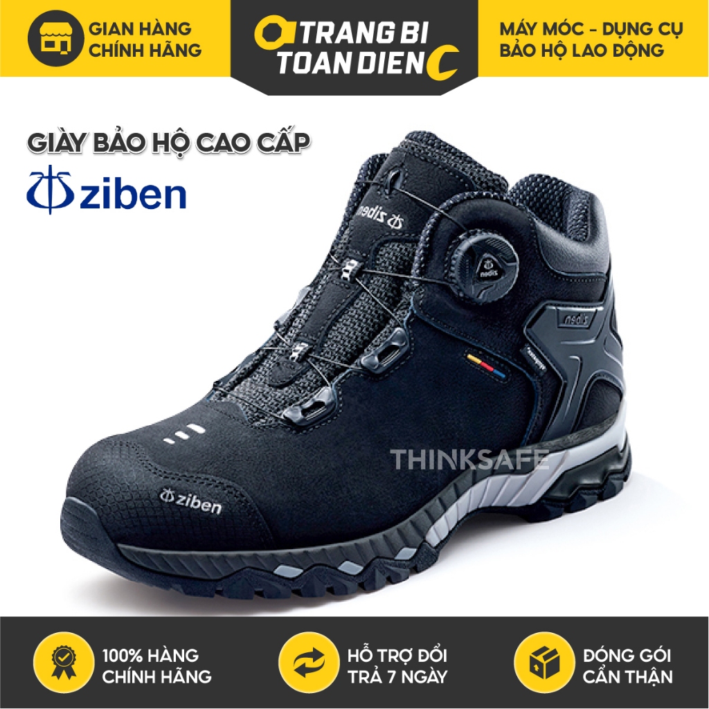 Giày bảo hộ Hàn Quốc Ziben 207 Cao cổ màu đen, chống thấm nước, khóa vặn tiện, Giày Ziben chính ...