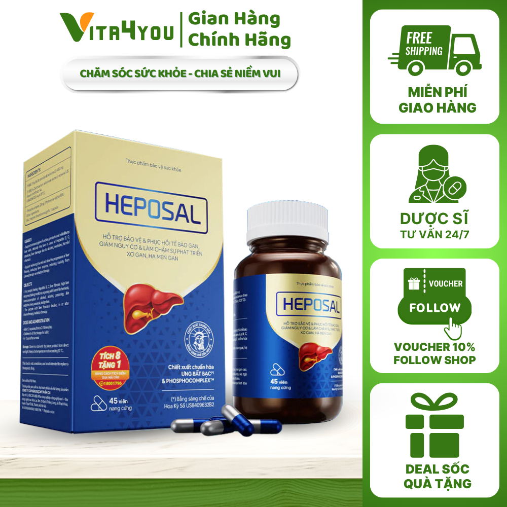 [Chính Hãng] Heposal Hộp 45 Viên Giúp Phục Hồi Và Bảo Vệ Tế Bào Gan Vita4you | Shopee Việt Nam