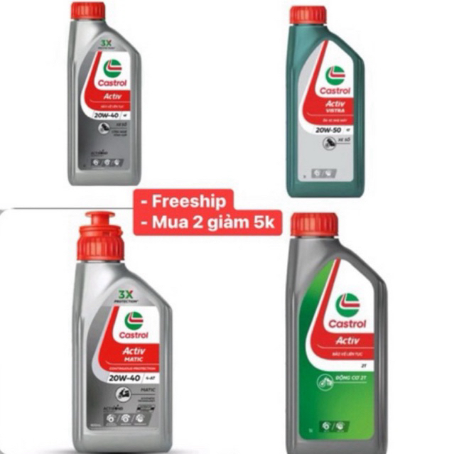 Dầu nhớt Castrol Activ Vistra 20W40, 20W50 tổng hợp toàn phần dành cho xe ga, xe số và xe côn ...