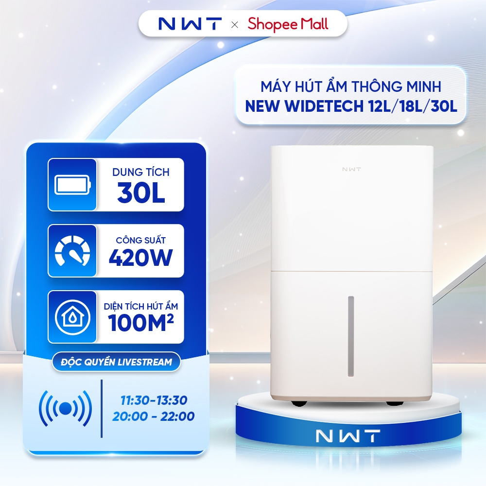 Máy hút ẩm thông minh New Widetech 12L /18L /30L, theo dõi độ ẩm qua app Mihome, chống vi khuẩn ...
