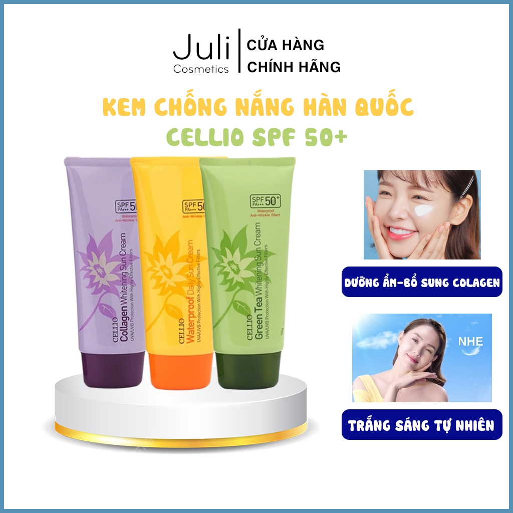 Kem chống nắng Cellio Hàn Quốc SPF 50 PA+++ Green Tea, Colagen ...