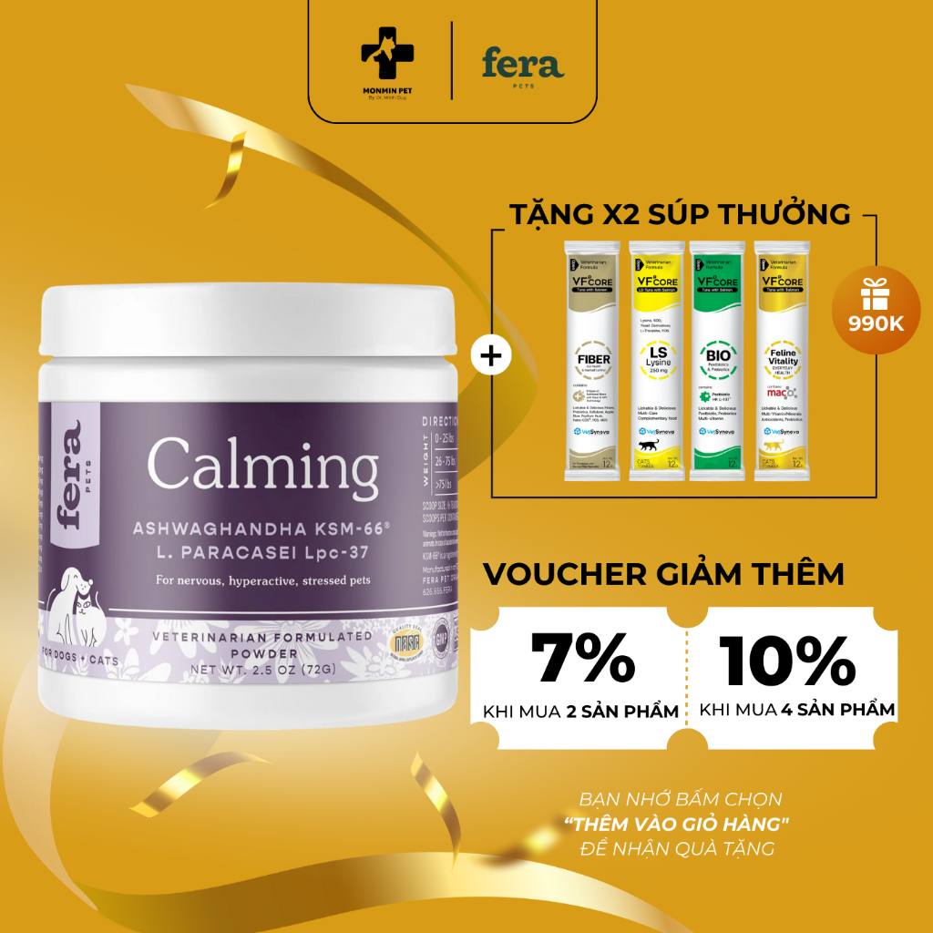 Bột bổ sung Fera Pets Calming hỗ trợ làm giảm căng thẳng, lo âu cho chó ...